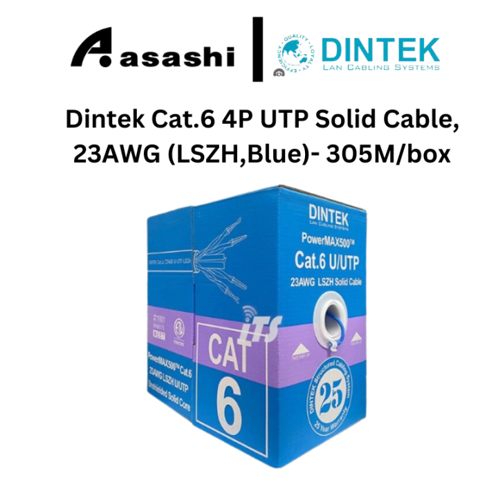 Dintek Cat.6 4P UTP Solid Cable, 23AWG (LSZH,Blue)- 305M/box (1101 ...