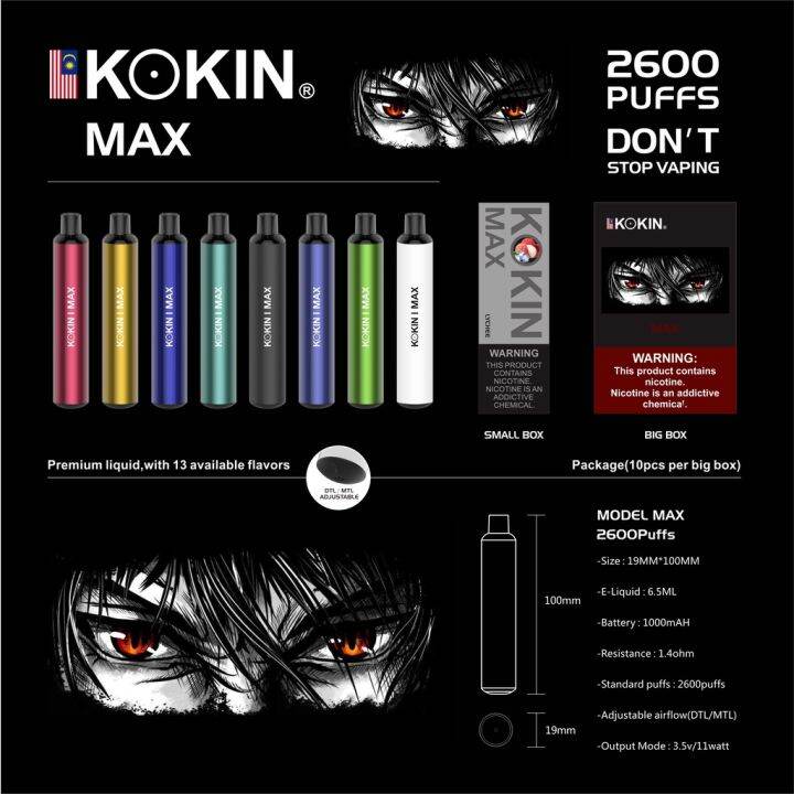 【KCq0DdnP】KOKIN Disposable Puff Up to 2600 Puffs Disposable Vape Pod 5% ...