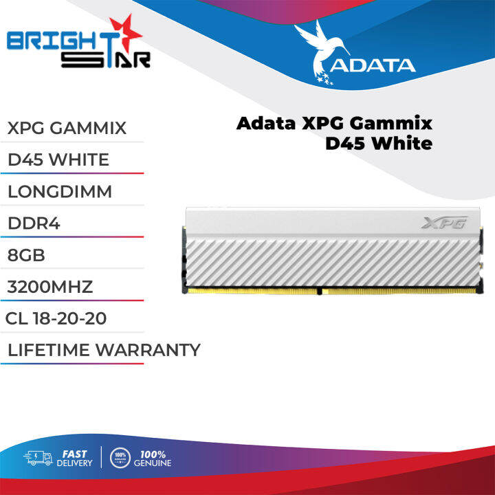 Adata XPG Gammix D45 White Desktop Ram LongDimm DDR4 8GB 3200Mhz | Lazada