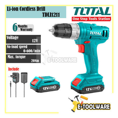 Total TDLI1211 Cordless Drill 12V Li-ion Screwdriver Drill Battery ...