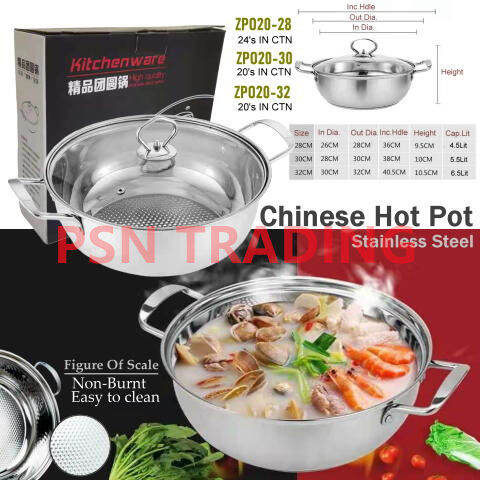 28cm / 30cm / 32cm Double Handle Stainless Steel Chinese Hot Pot ...