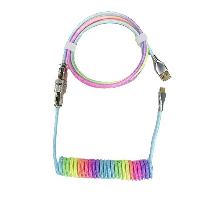 L Shape Double Sleeved Copper Coiled USB C Type C Cable for Mechanical ...