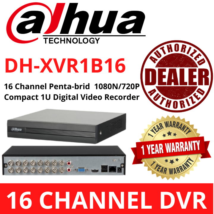 Dahua DVR DH-XVR1B16 16 Channel Penta-brid 1080N/720P Compact 1U Digital Video Recorder - 1 Year ...