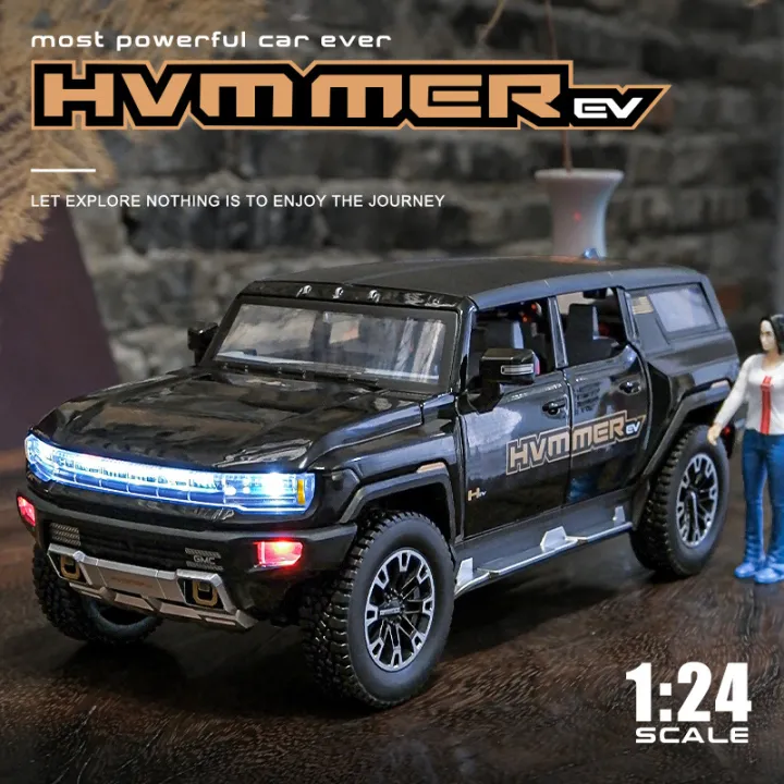 【RUM】1:24 Scale Hummer EV SUV รถโลหะผสมรุ่นแสงและเสียงประกอบรถโมเดลของ ...