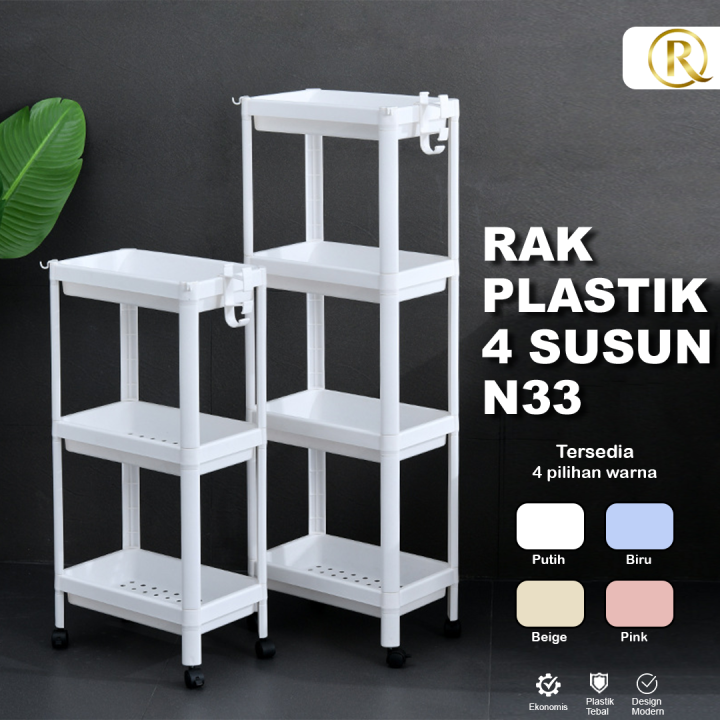 Rak Susun Plastik N33 Roda Serbaguna Penyimpanan 4 Tingkat | Lazada ...