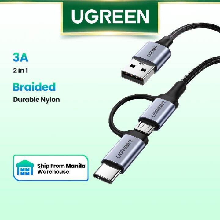 UGREEN 2 IN 1 Micro USB Type C Connector To USB A Cable Fast Charge ...