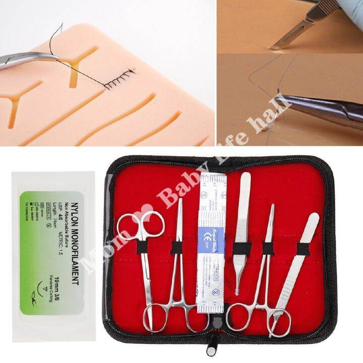 Medical Skin Suture Surgical Training Kit Silicone Pad Needle Scissors ...