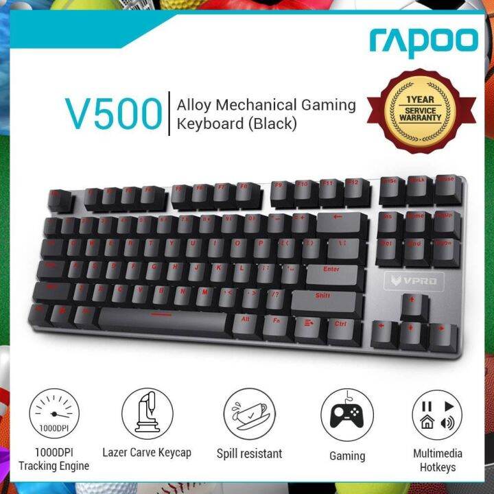 Rapoo V500 Metal Surface Mechanical Gaming Keyboard 87 Keys 50 Million ...