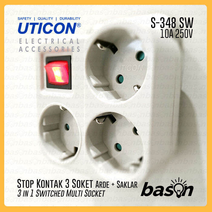 UTICON S348SW - Stop Kontak 3 Lubang dengan steker . tombol on off , CP ...