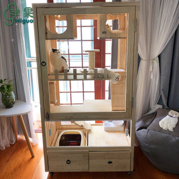 Solid wood cat cage, cat villa, kitten apartment, large indoor cat ...