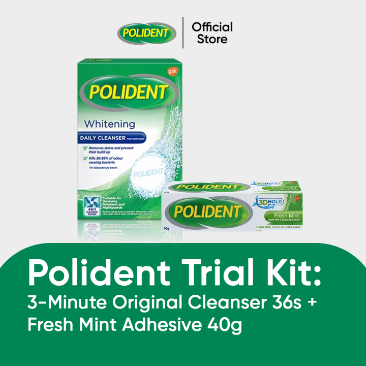 Polident Kit: 3-Minute Original Cleanser 36s + Denture Adhesive Cream ...