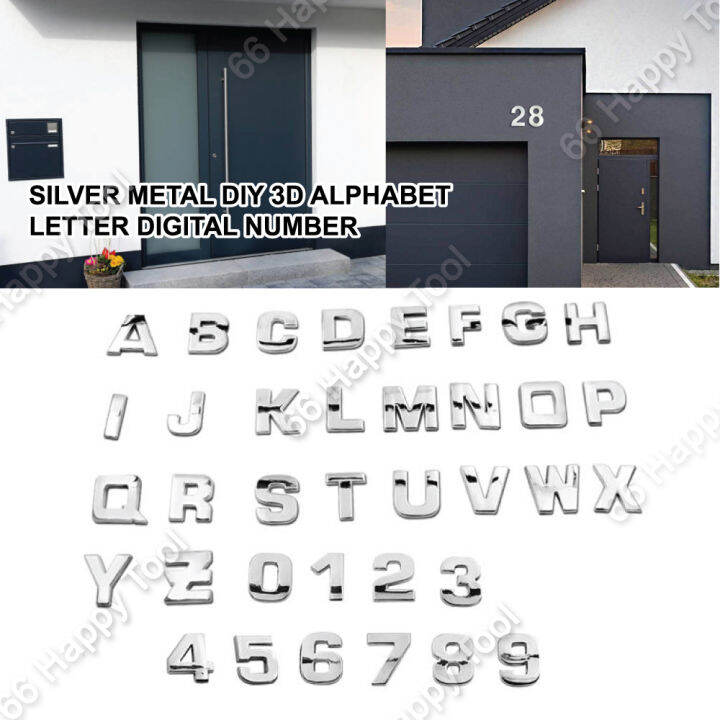 DIY 3D Alphabet Letter Digital Number (A-Z) (0-9) Silver Metal Door ...