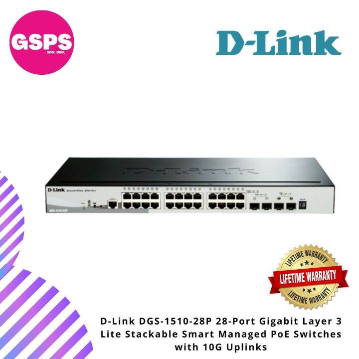 D-Link DGS-1510-28P 28-Port Gigabit Layer 3 Lite Stackable Smart Managed PoE Switches with 10G ...