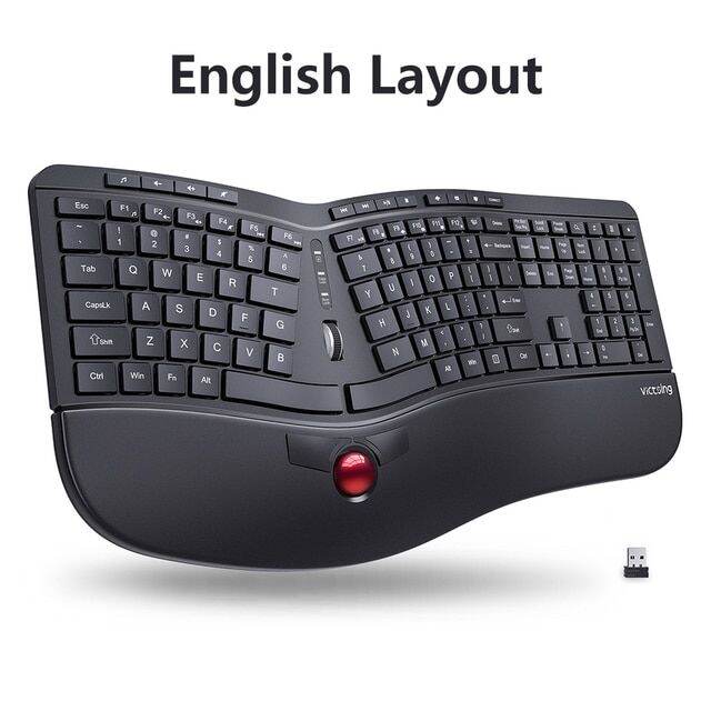 VicTsing PC325 Wireless Ergonomic Keyboard with Trackball and Scroll ...