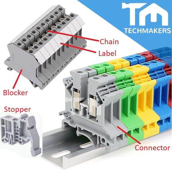 UK2.5B DIN Rail (2.5mm Wire) Screw Type Rail Voltage Cable Terminal Block Quick Connector ...