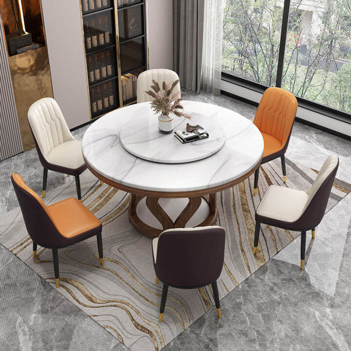 Marble table with turntable electromagnetic furnace dining table simple ...