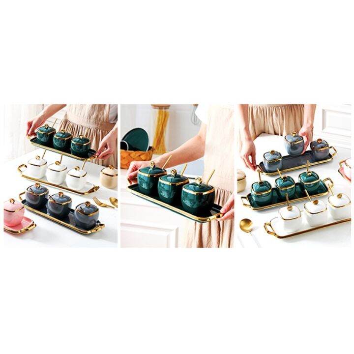 Set Seasoning Pot / Tempat Bumbu Set Elegan Keramik List Gold 3 in 1 ...