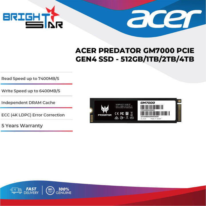 ACER Predator GM7000 PCie 4.0 M.2 SSD with Heatsink 7400MB/s (512GB/1TB/2TB) | Lazada