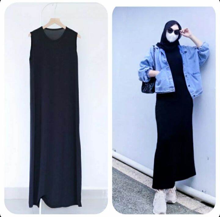 INNER DRESS LONG SPAN TANPA LENGAN //SPANDEK STRETCH KNIT S,M,L,XL,XXL ...