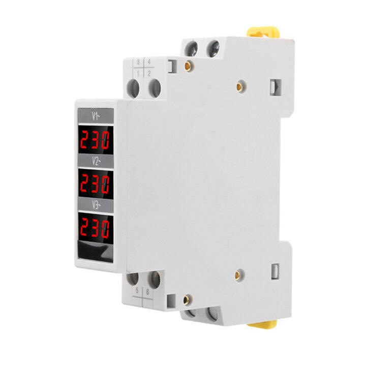 3 Phase Modular Voltage Meter AC80-500V DIN Rail Mount Digital Display ...