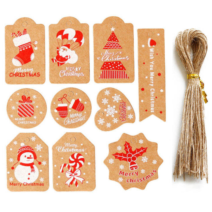 Microgood 1ชุดป้ายของขวัญคริสต์มาสที่มีสายคล้องกระดาษคราฟท์เทศกาลบรรยากาศป้ายแขวนสำหรับงาน ...