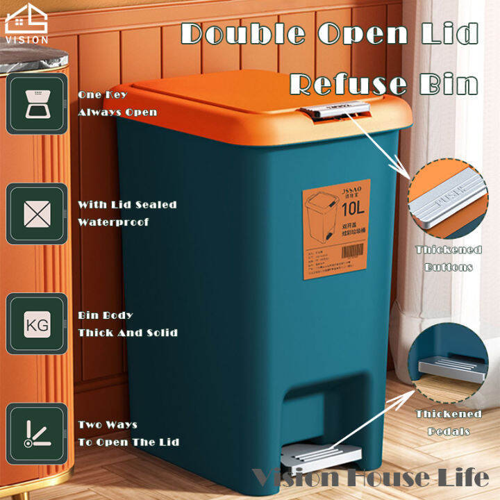 Vision 6.5L/10L/15L/20L Foot-on Trash Can with Lid Household Foot Pedal ...