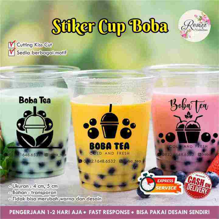 STIKER TRANSPARAN CUP BOBA / LABEL KOTAK / TOPLES KEMASAN / BOTOL ...