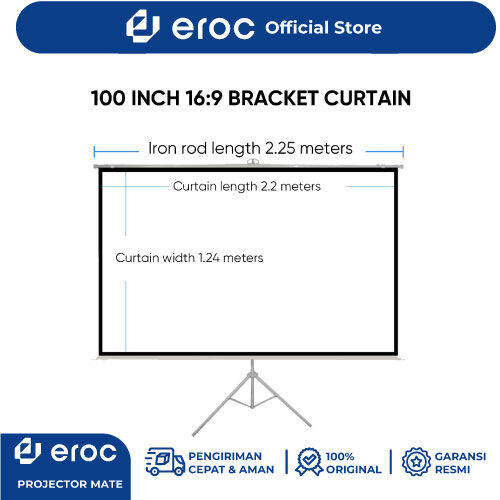 EROC Screen Proyektor with tripod - Ukuran 100 Inch Bahan kain polyster ...