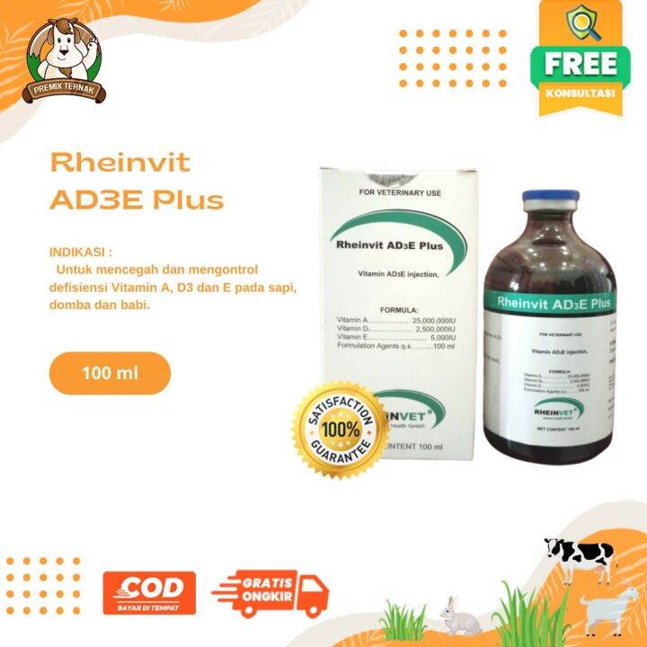 RHEINVIT AD3E Plus 100 ml - Vitamin ADE Meningkatkan Produktivitas & Kesehatan Ternak - LIKE ...