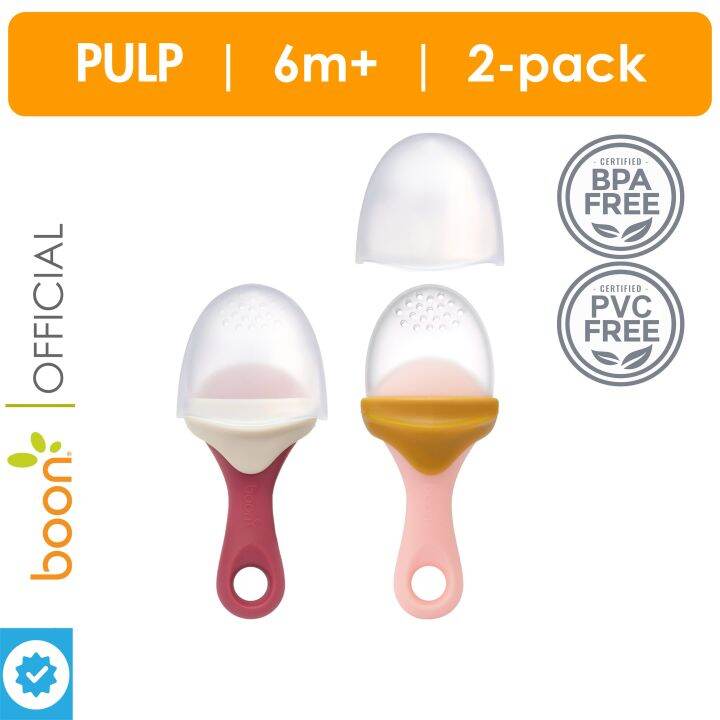Boon PULP Silicone Feeder (2-Pack: Orange/Pink & White/Mauve) BPA-Free ...