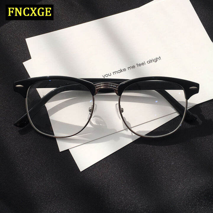 FNCXGE แว่นสายตาสั้น ค่าสายตา -0.5 ~-6.0 แว่นตากรองแสง แฟชั่น แว่นกรองแสง ทรงกลม แว่นทรง Half ...