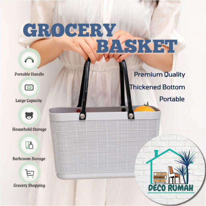 [DR] Bakul Raga Segiempat + Pemegang Plastic Ratan Basket Square Hard ...