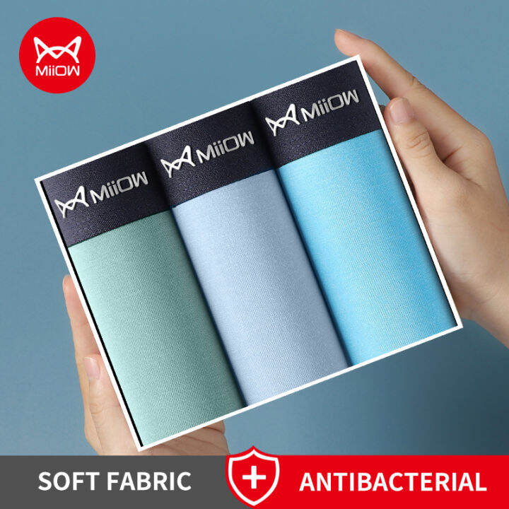 MiiOW 3 ชิ้นใหม่กางเกงในชายเซ็กซี่กางเกงบ็อกเซอร์กางเกงขาสั้นกางเกงสบายโพลีเอสเตอร์ชายชุดชั้นใน ...