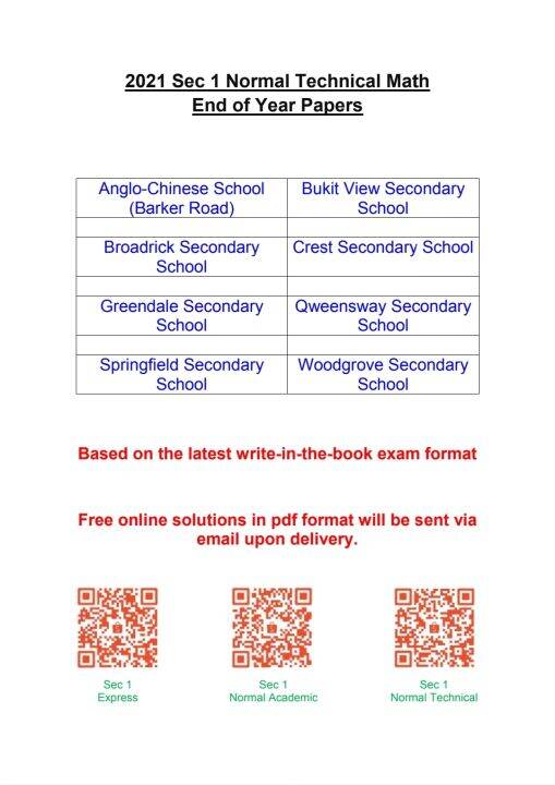 2021 Sec 1 Normal Technical Math EOY Exam Papers | Lazada Singapore