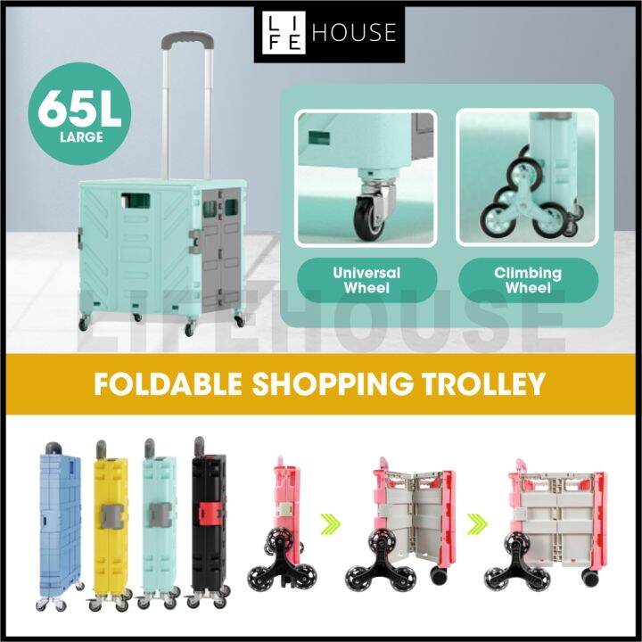 【65L Extra Large】4/8 Wheels Trolley Storage Foldable Trolley Shopping ...