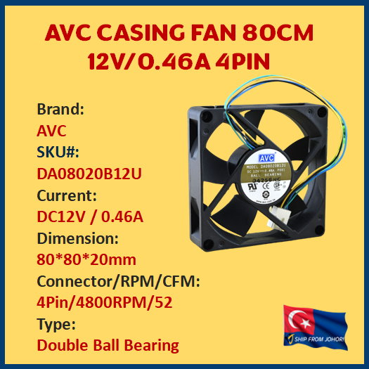 AVC CASING FAN 80CM 12V/0.46A 4PIN HP DELL LENOVO | Lazada