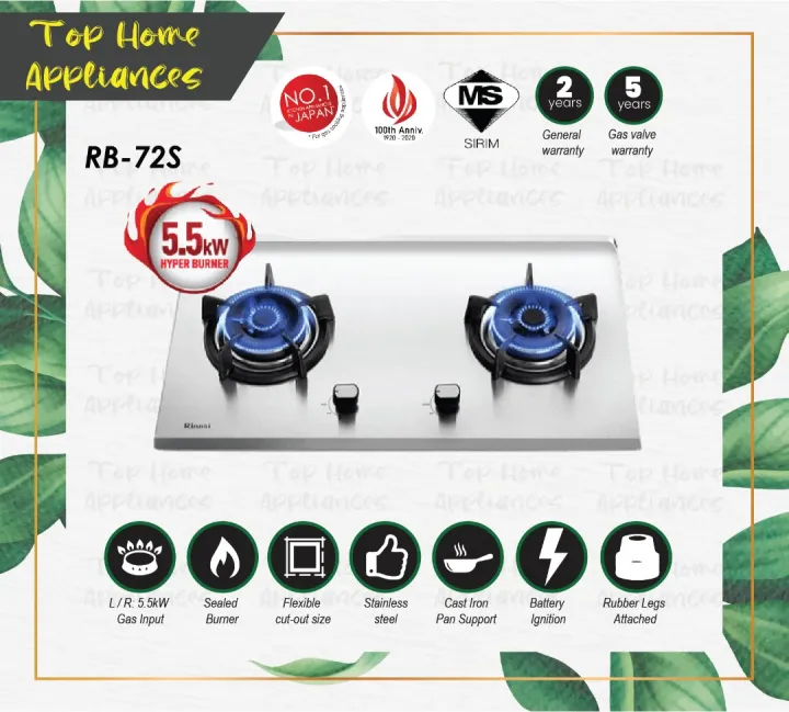 RINNAI 2-HYPER BURNER BUILT-IN GAS HOB / RB-72S / DAPUR MASAK / GAS ...