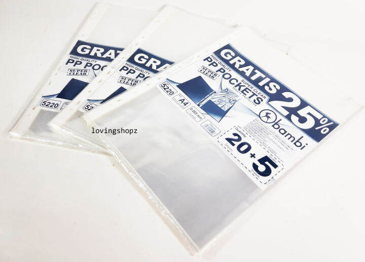 Sheet Protector PP Pocket A4 Bambi / Plastik Cover Pelindung Dokumen, PP Pocket 5220 ukuran A4 ...