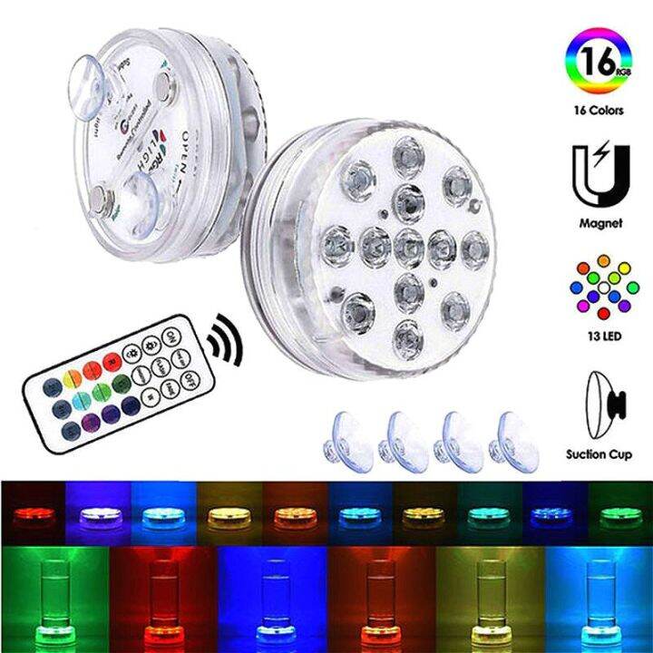 NEW NEW 13 Led Remote Controlled RGB Submersible Light Battery Operated Underwater Night Lamp ...