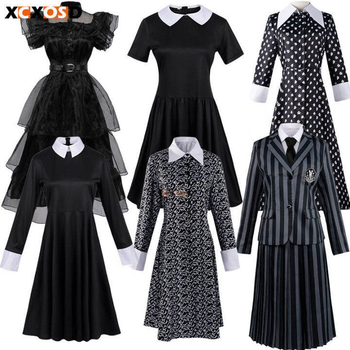 New Addams Family Cos Clothing Halloween Cosplay Party Dress Women Girl ...