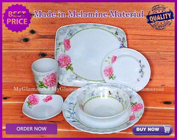 MyGlamarosa Pink Rose Dinnerware /Melamine Dinnerware/ Round Plate ...
