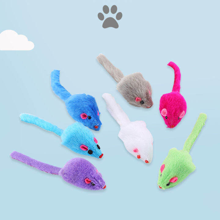 10Pcs Mixed Color Fake Plush Mouse Teaser Sound Squeaky Chewing Pet Toy ...