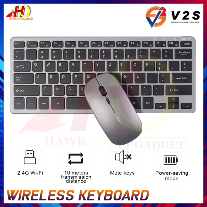 V2S KM-600 Portable Mini 2.4GHz Wireless Keyboard & Mouse Combo Slim ...