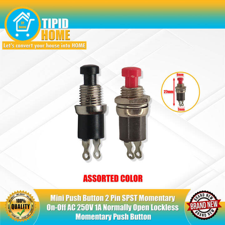 Mini Push Button 2 Pin SPST Momentary On-Off AC 250V 1A Normally Open ...