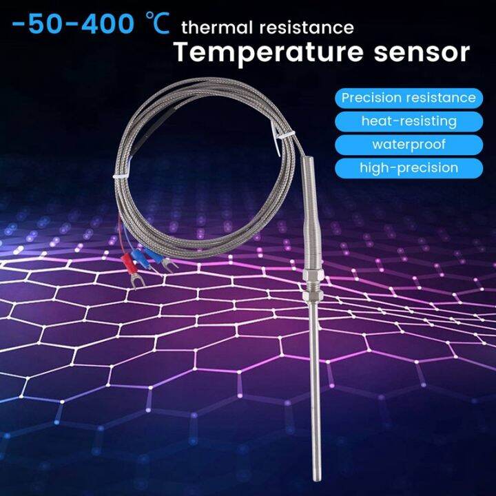 Steel Temperature Probe Pt100 RTD Sensor Cable 2M 98 mm 3 Wires -50 ...