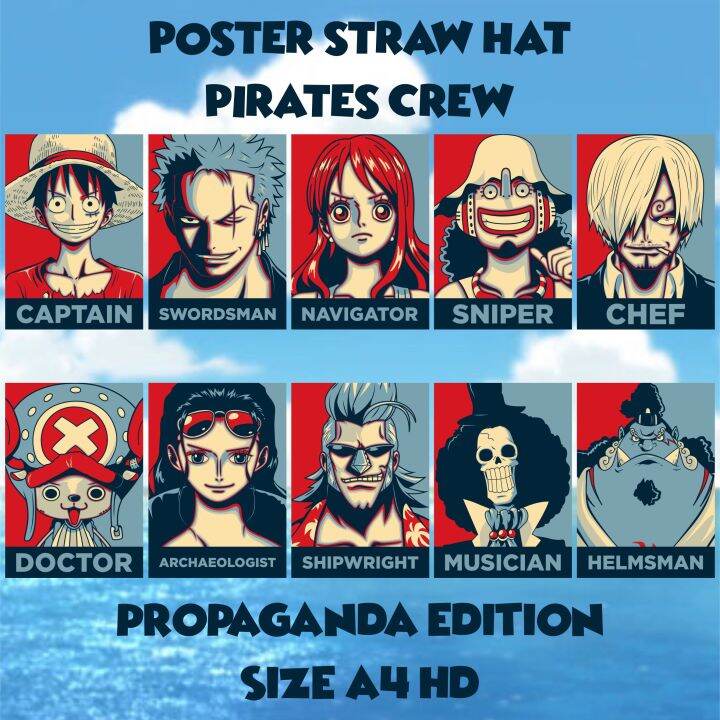 Poster Anime One Piece Mugiwara Crew, Luffy Si Topi Jerami, Straw Hat ...