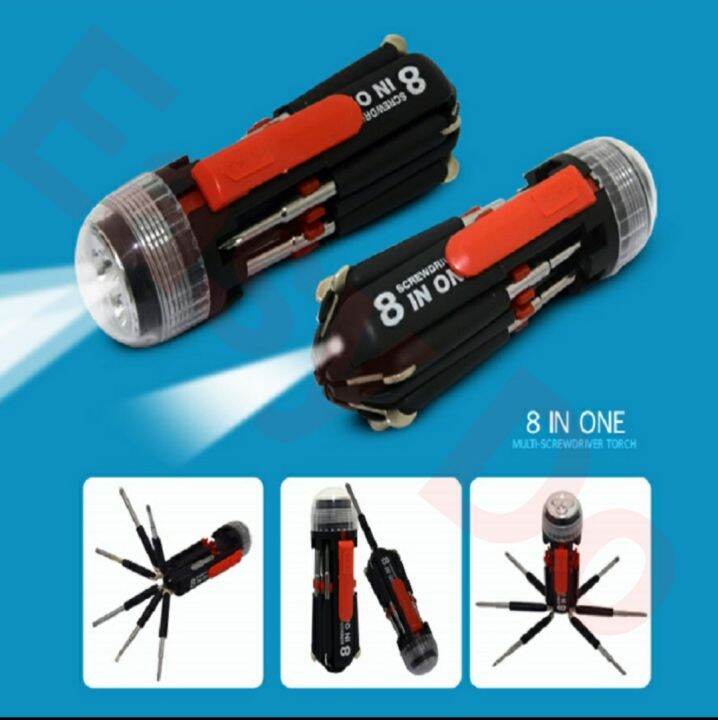 8-in-1 Multi Portable Screwdriver With 6 Led Torch Tools Light Up ...