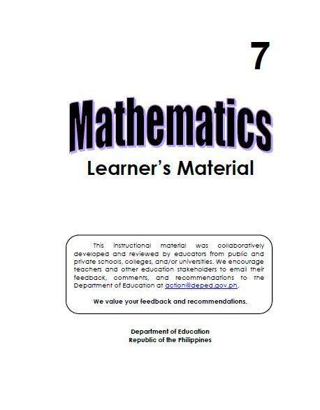 Grade 7 Math Module Learner's Material - K12 K to 12 K-12 Colored ...