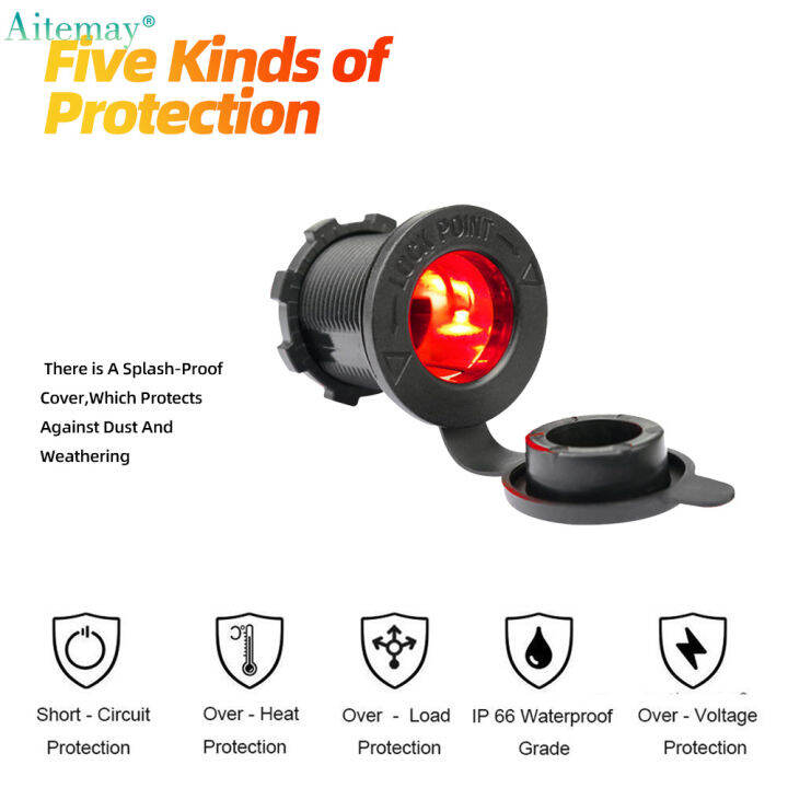 Aitemay Motorcycle Car Charger Socket ATV RV Power Socket With LED ...