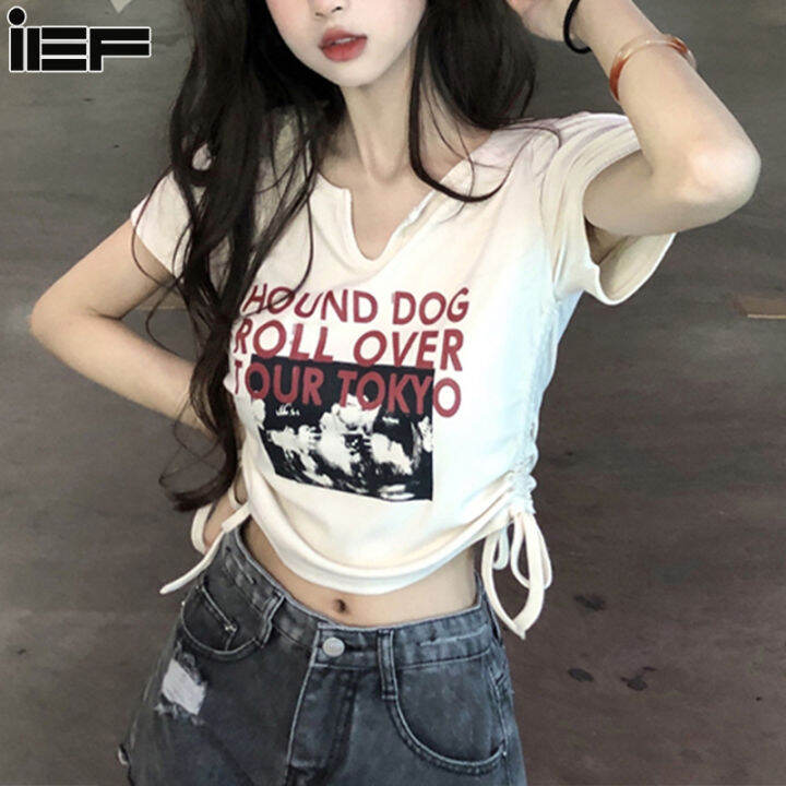 IEF 2023เวอร์ชันเกาหลีฤดูร้อนของเสื้อยืดผ้าฝ้ายสั้นเปิดสะดือเก๋ๆแขนสั้นใหม่ | Lazada.co.th